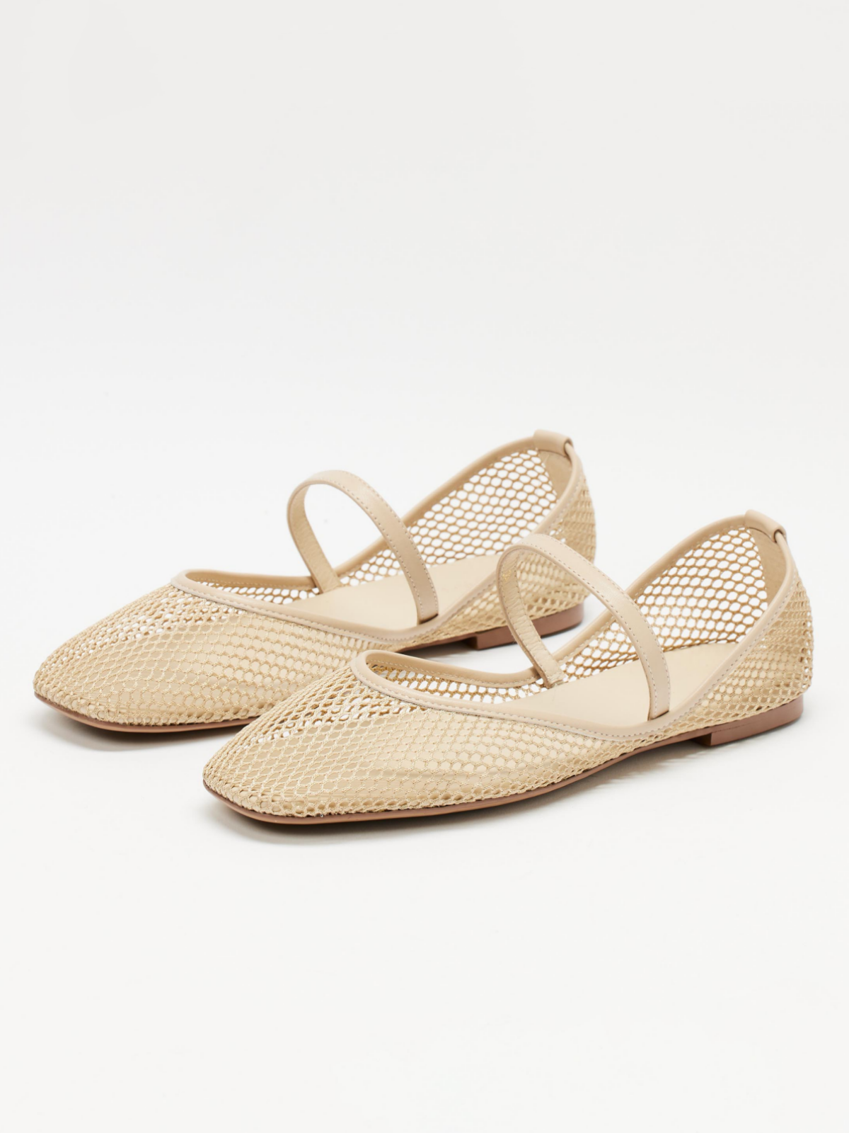 Cream Fishnet Ballet Flats Mary Janes With Square Toe – Fuchsia Boots