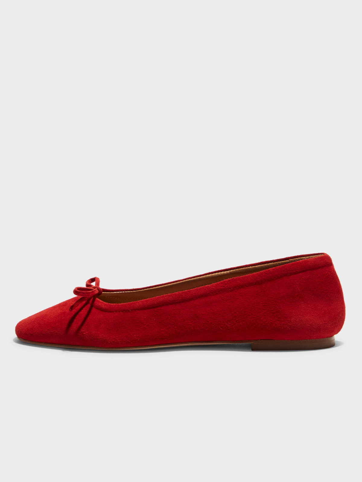 Red Faux Suede Square-Toe Ballet Bow Flats – Fuchsia Boots