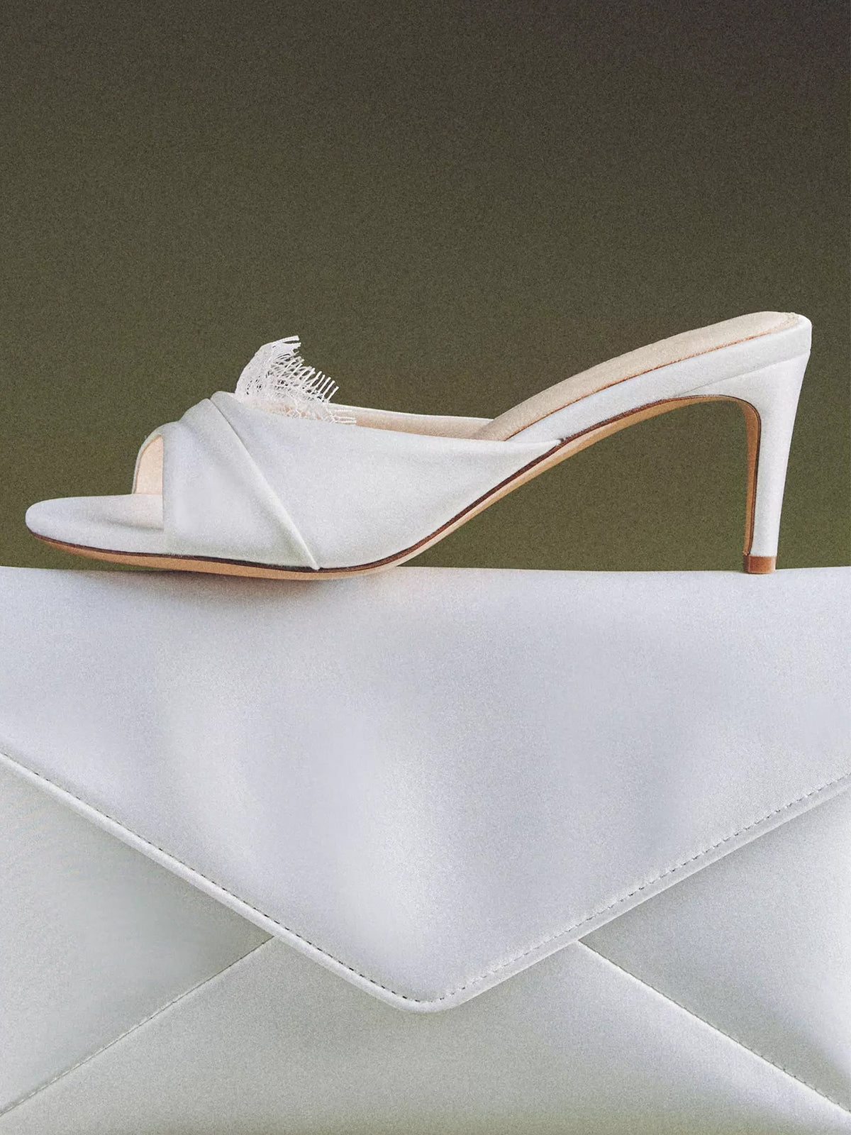 White Satin Lace Mesh Open Round-Toe Slip-On Backless High Heels ...