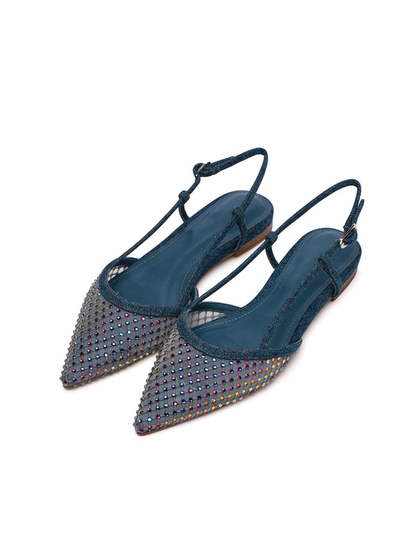 Blue Mesh Pointed-Toe Full Rhinestones Slingback Flats – Fuchsia Boots