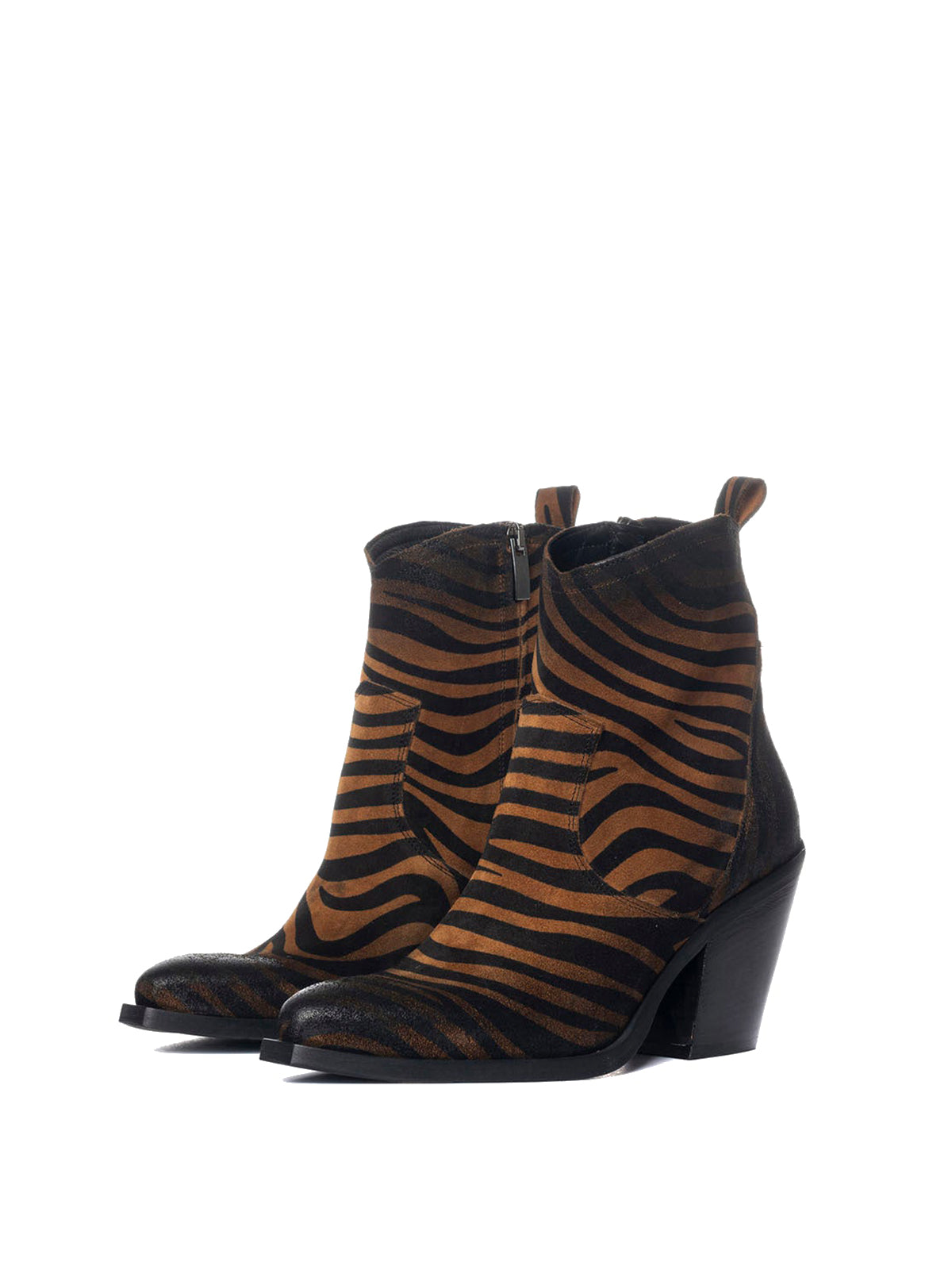 Zebra Faux Suede Snip-Toe Full-Zip Ankle Cowgirl Boots – Fuchsia Boots
