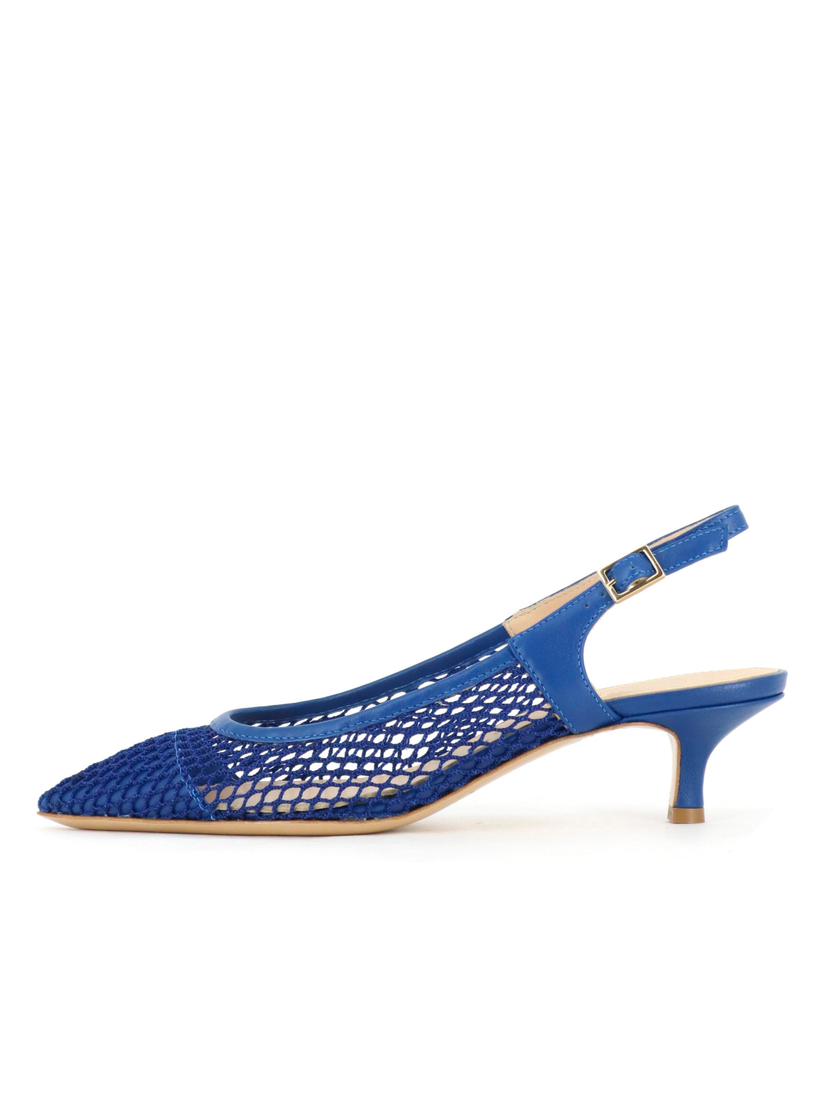 Cerulean Blue Pointy Kitten Heels Slingback Pumps in Fishnet & Vegan L ...