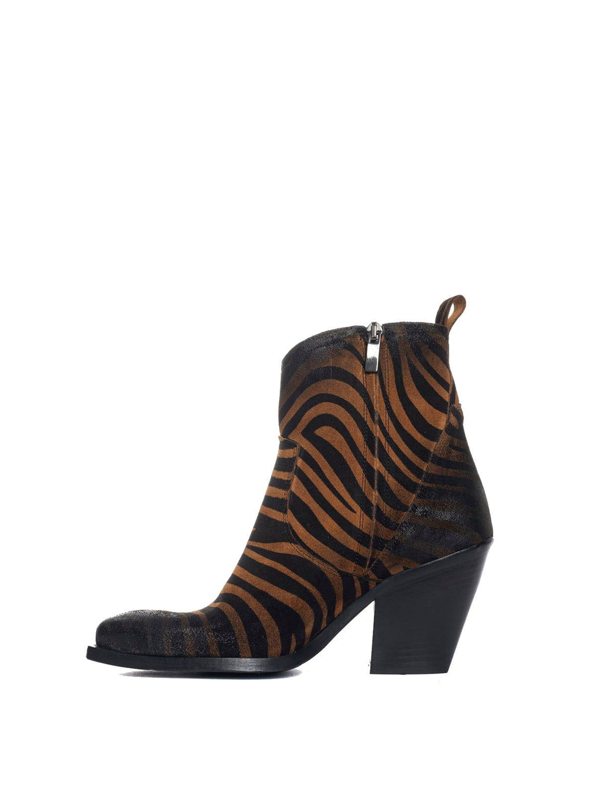 Zebra Faux Suede Snip-Toe Full-Zip Ankle Cowgirl Boots – Fuchsia Boots