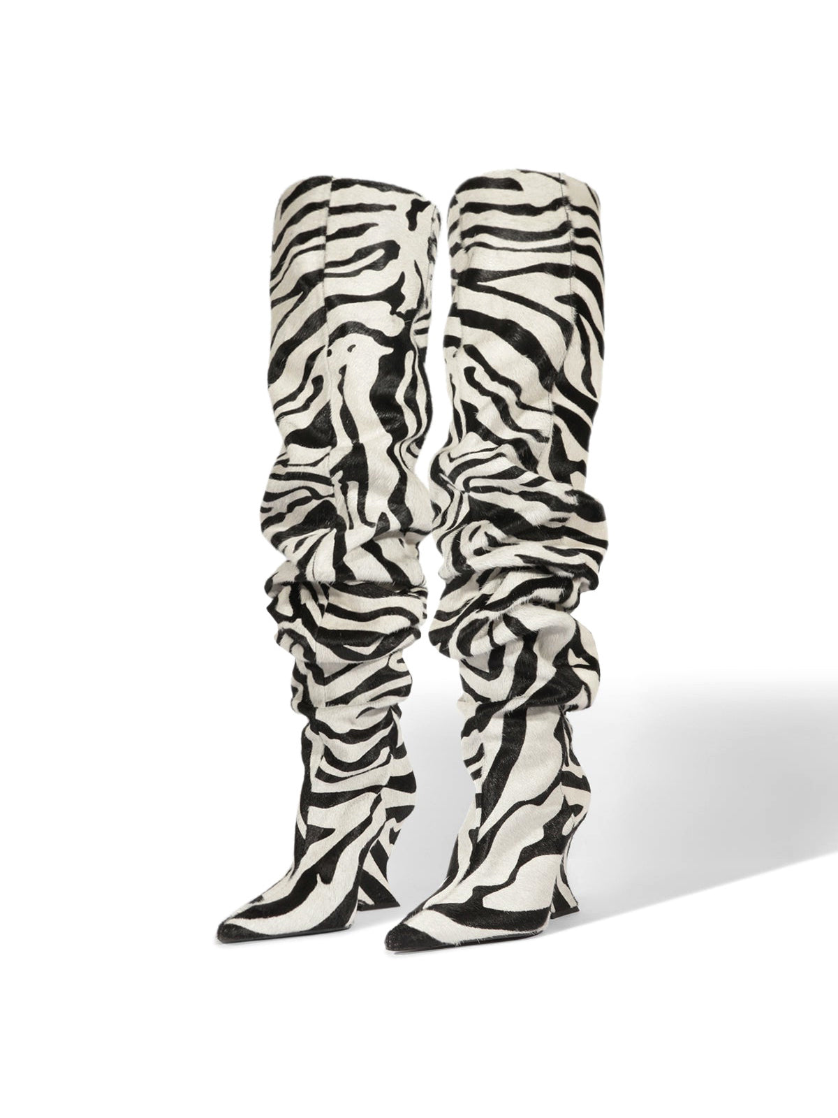 Zebra Pointed-Toe Slouch Wide Calf Knee High Tall Boots For Women ...