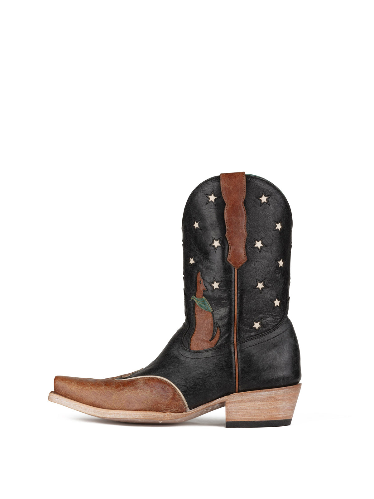 Ebony Snip-Toe Wolf, Stars, Moon & Cactus Inlays Full-Zip Cowgirl Boot ...