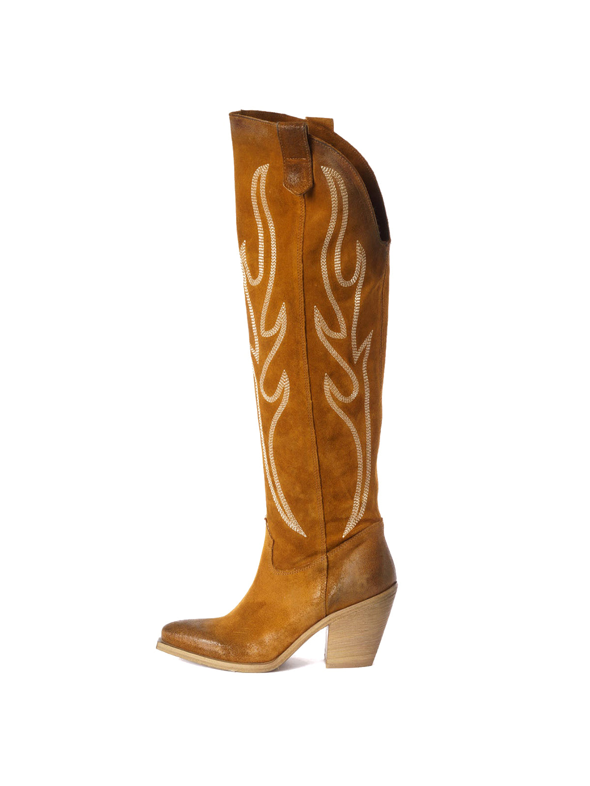 Brown Snip-Toe Half-Zip Chic Embroidery Knee High Cowgirl Boots ...