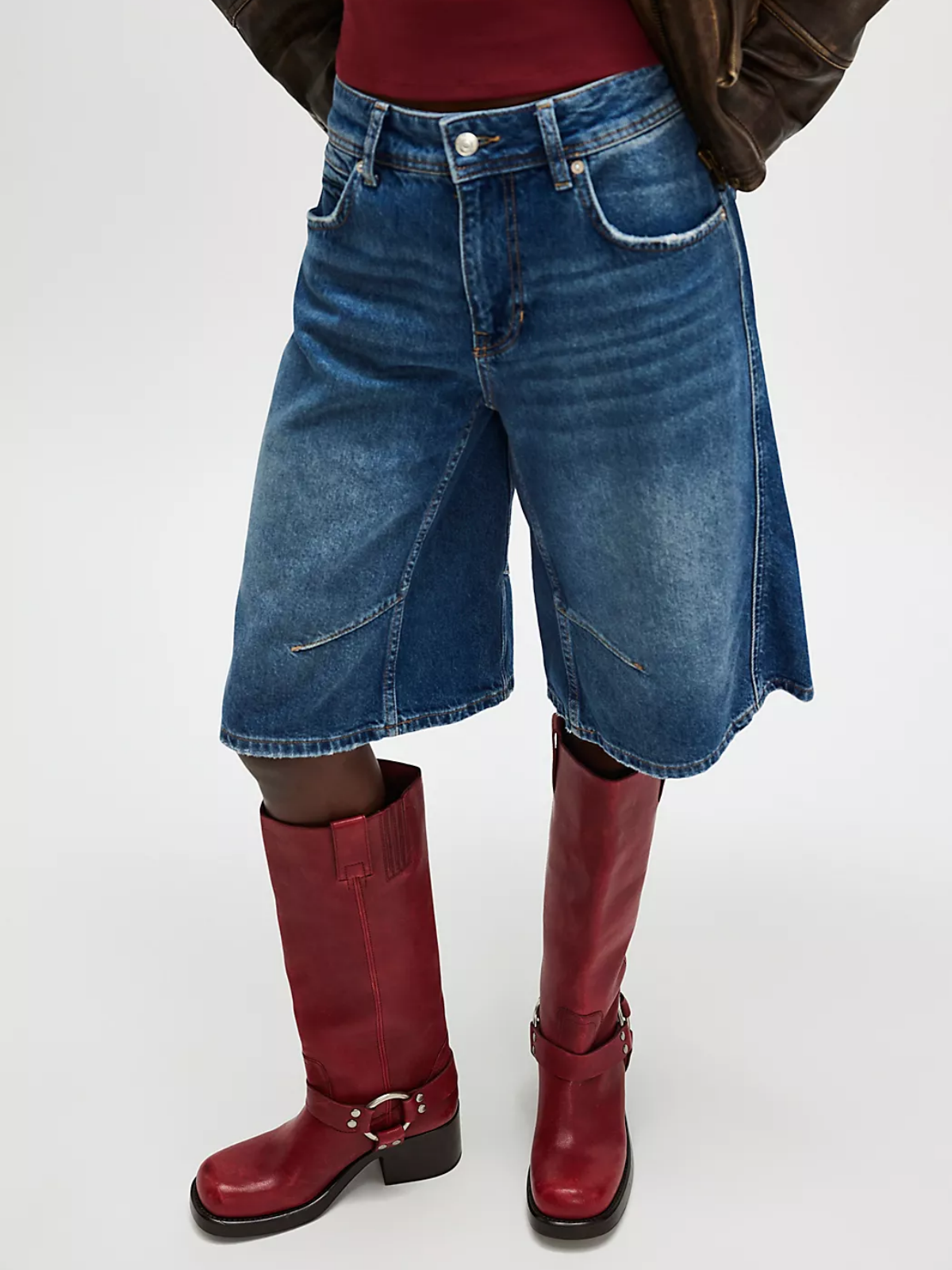 Red Square-Toe Wide Calf Knee High Cowgirl Boots With Starp – Fuchsia Boots