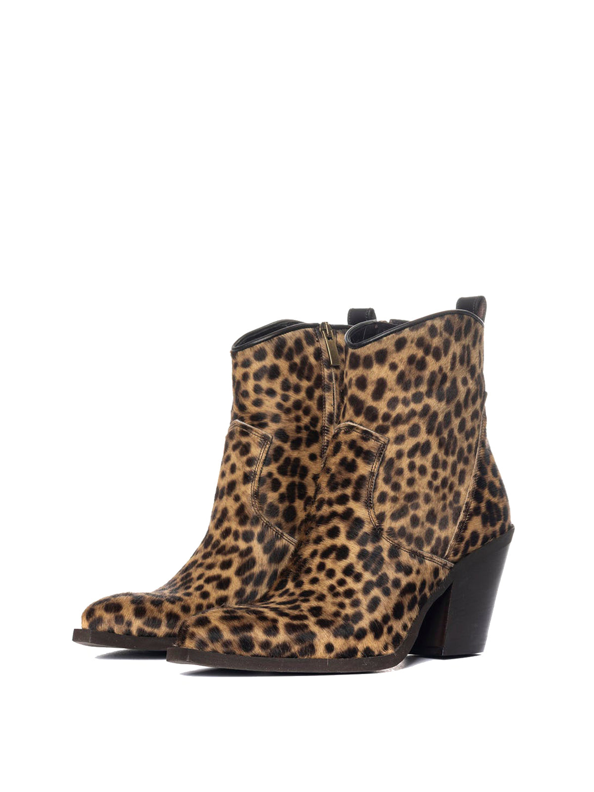 Classic Leopard Pony Hair Snip-Toe Full-Zip Ankle Cowgirl Boots ...