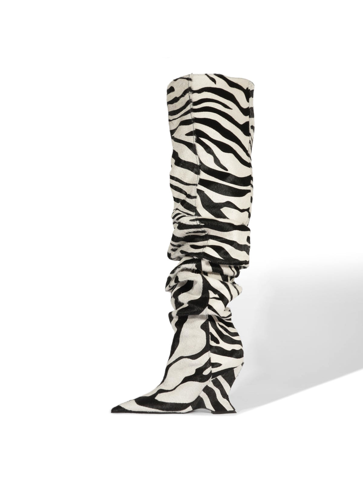 Zebra Pointed-Toe Slouch Wide Calf Knee High Tall Boots For Women ...