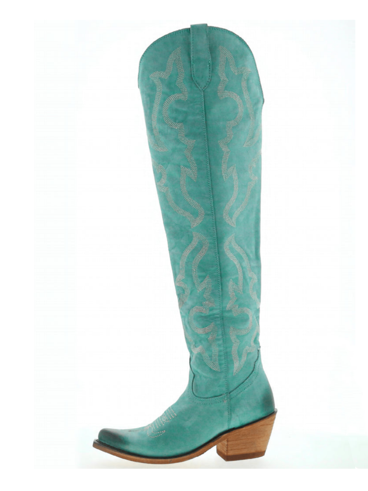 Turquoise Embroidery Pointed-Toe Half-Zip Over-The-Knee Cowgirl Boots ...