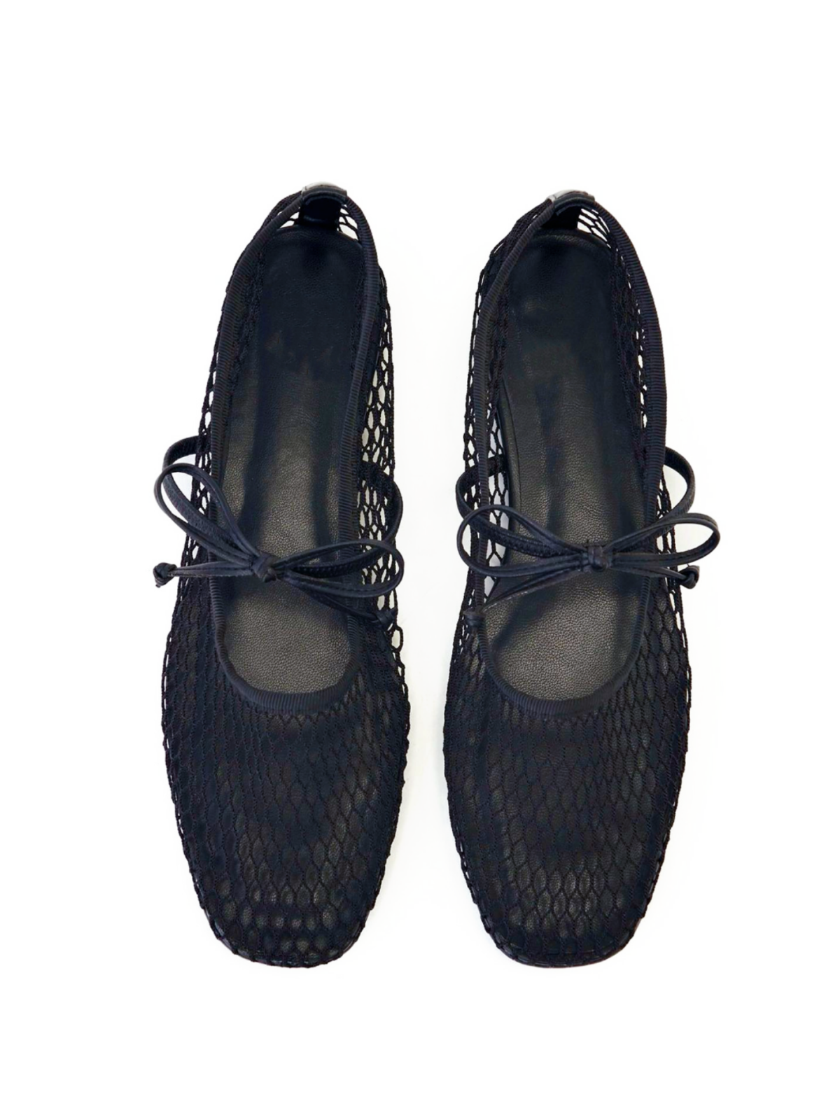 Black Fishnet Square-Toe Ballet Flats Mary Janes With Bow Band ...