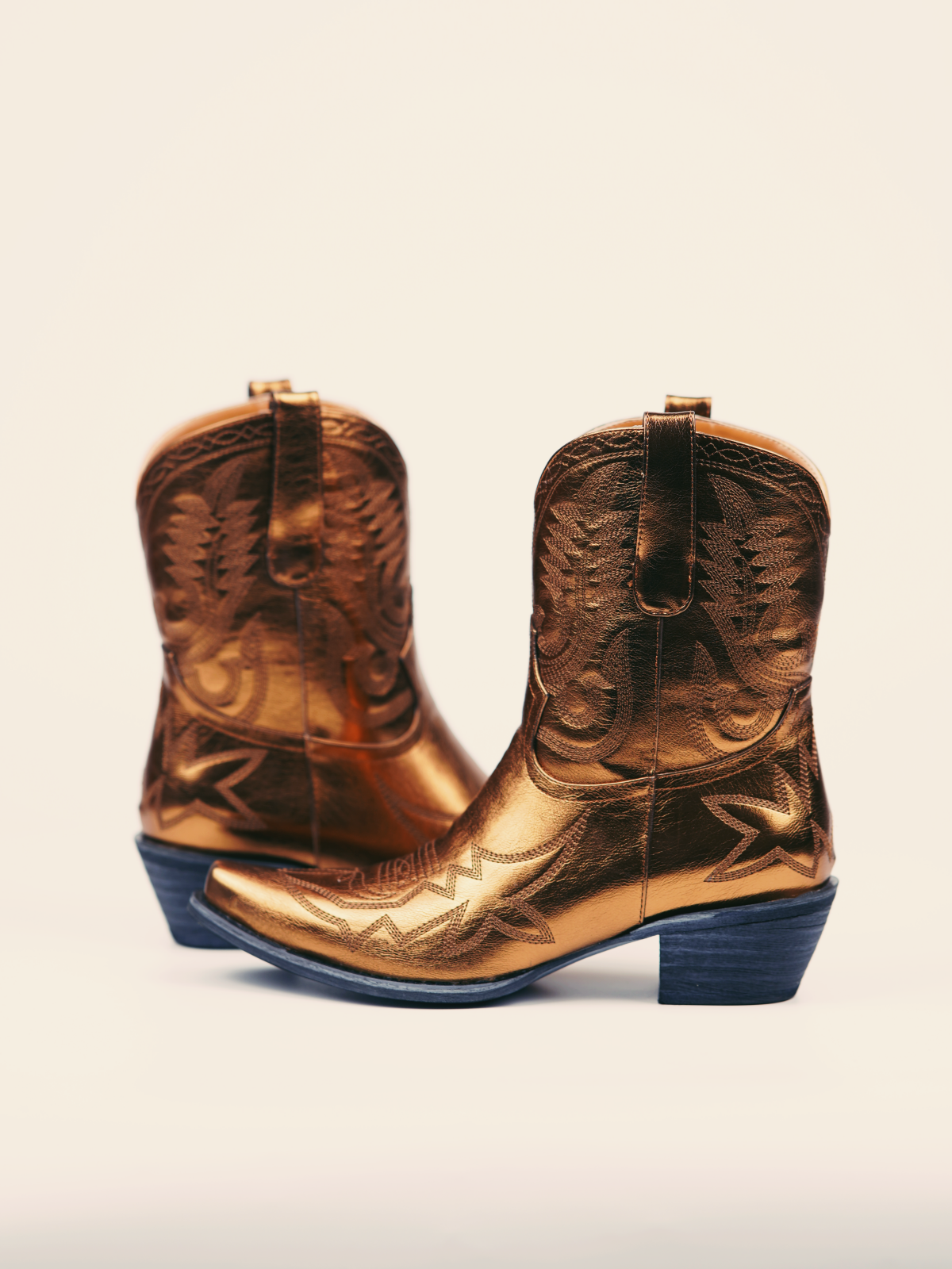 Bronze Metallic Cowgirl Wide Calf Booties With Grass Embroidery ...