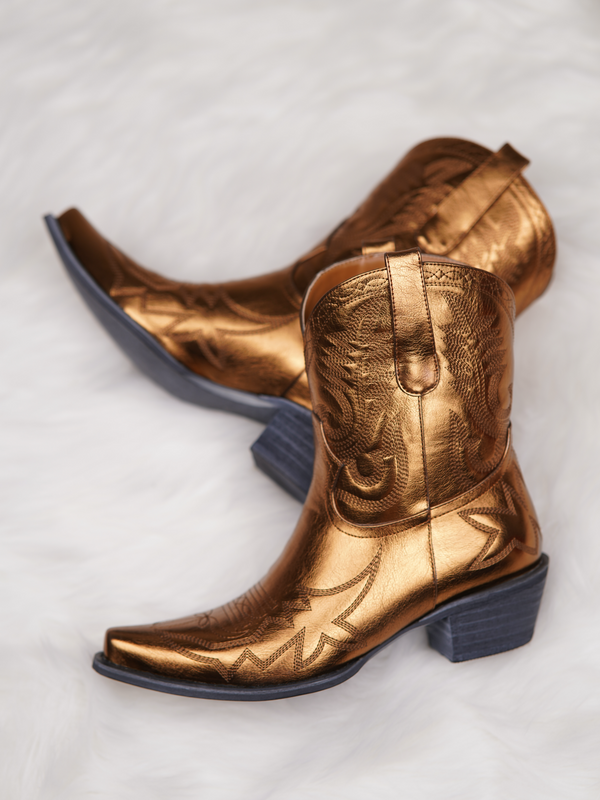 Bronze Metallic Cowgirl Wide Calf Boots With Grass Embroidery – Fuchsia ...