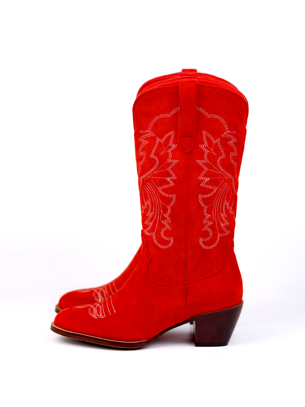 Red Faux Suede Wide Calf Cowgirl Retro Boots With Eagle Embroidery ...