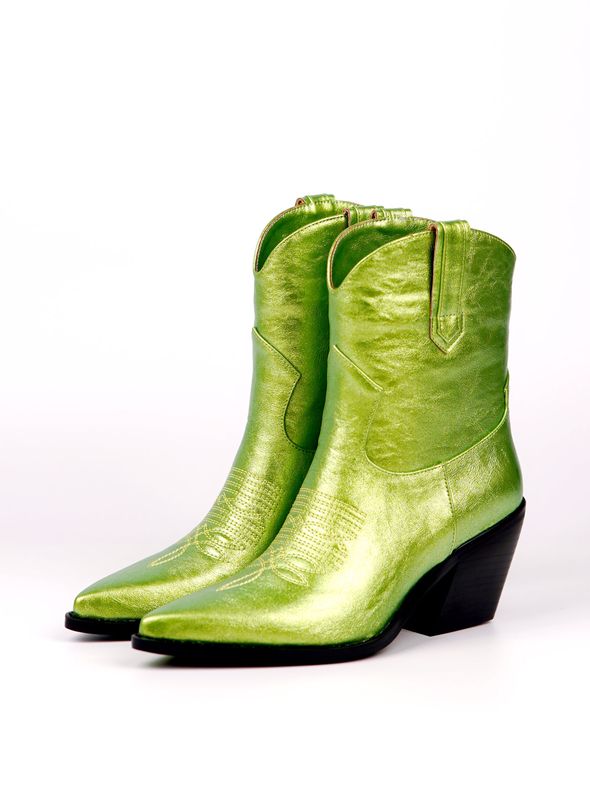 Metallic Green Pointed-Toe Cowgirl Ankle Booties For Women – Fuchsia Boots