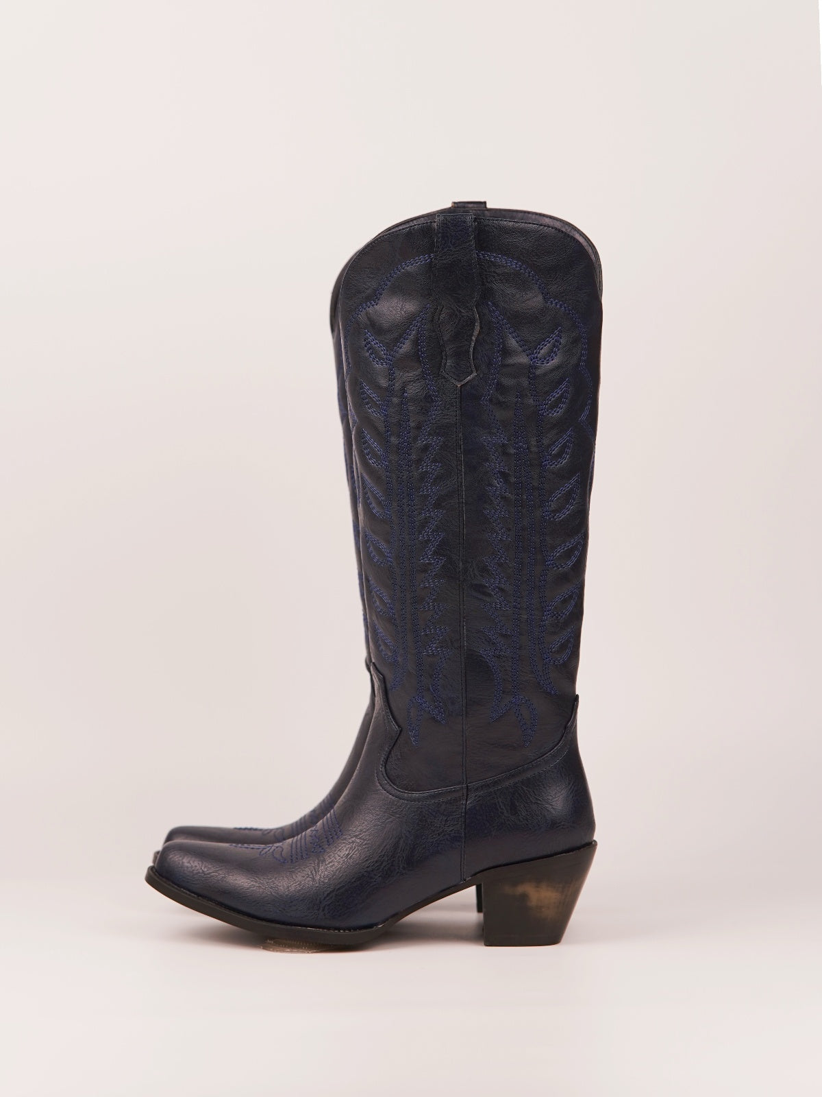 Dark Blue Snip Toe Leaf Embroidered Cowgirl Wide Calf Boots – Fuchsia Boots