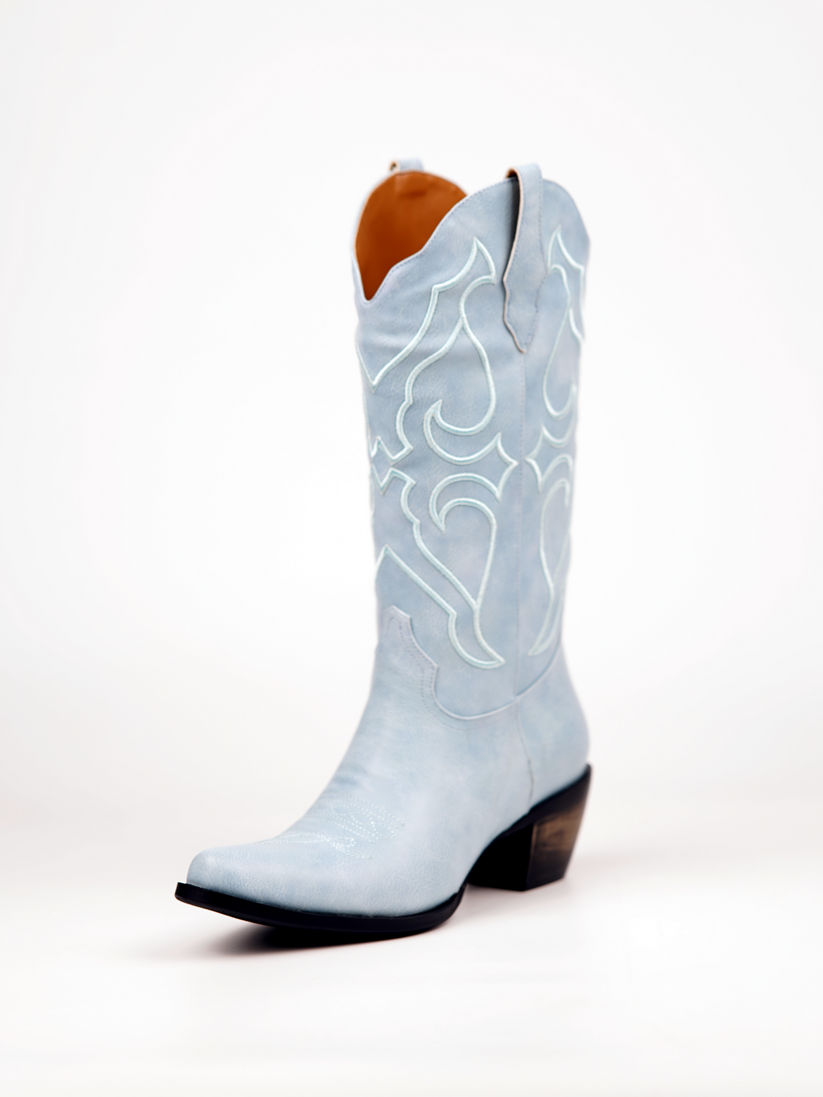 Beau Blue Snip Toe Embroidered Cowgirl Wide Calf Boots – Fuchsia Boots
