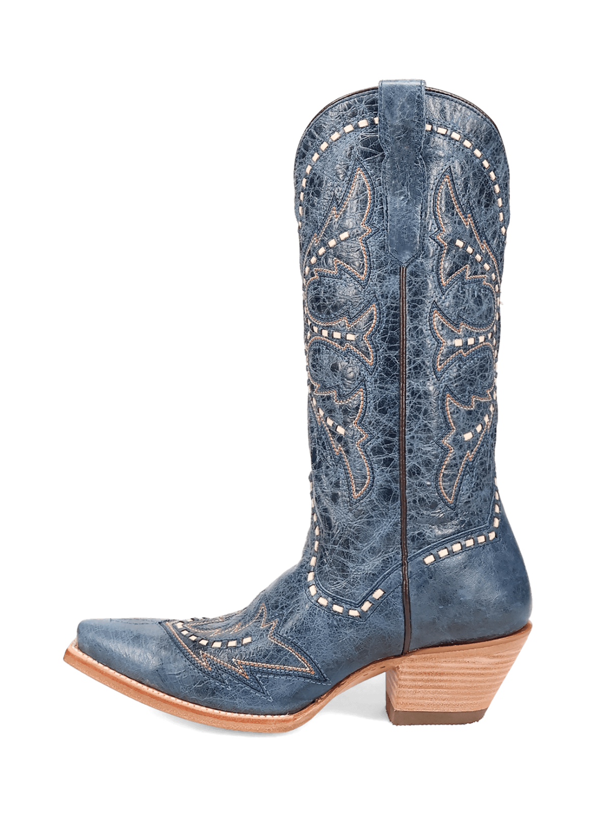 Distressed Blue Embroidery Running Stitch Wide Mid Calf Cowgirl Boots ...