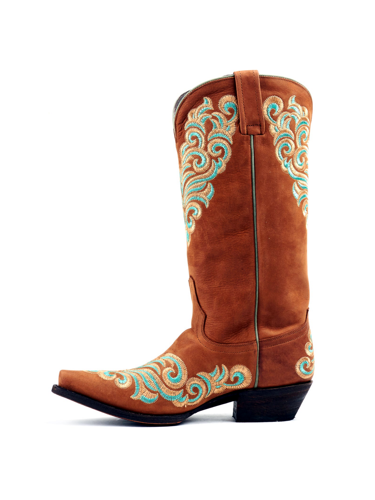 Brown Colorful Filigree Embroidery Wide Mid Calf Cowgirl Boots ...
