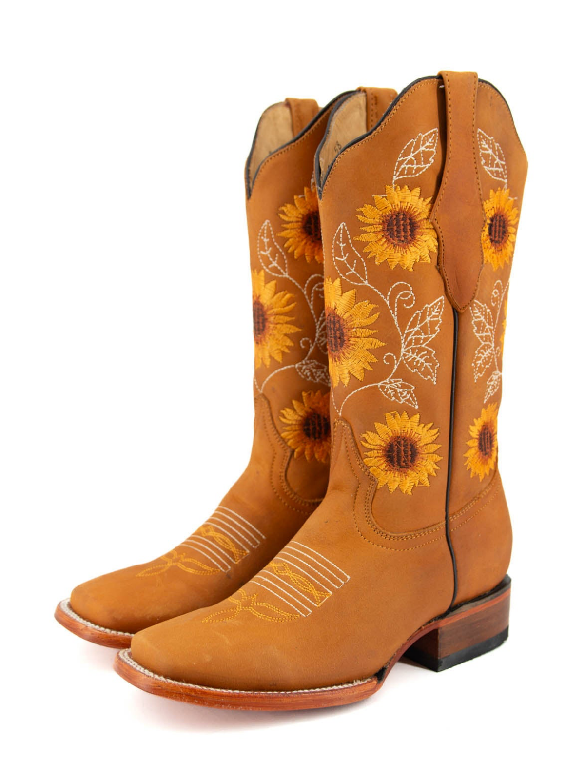 Honey Square-Toe Sunflower Embroidery Mid Calf Cowgirl Boots – Fuchsia ...