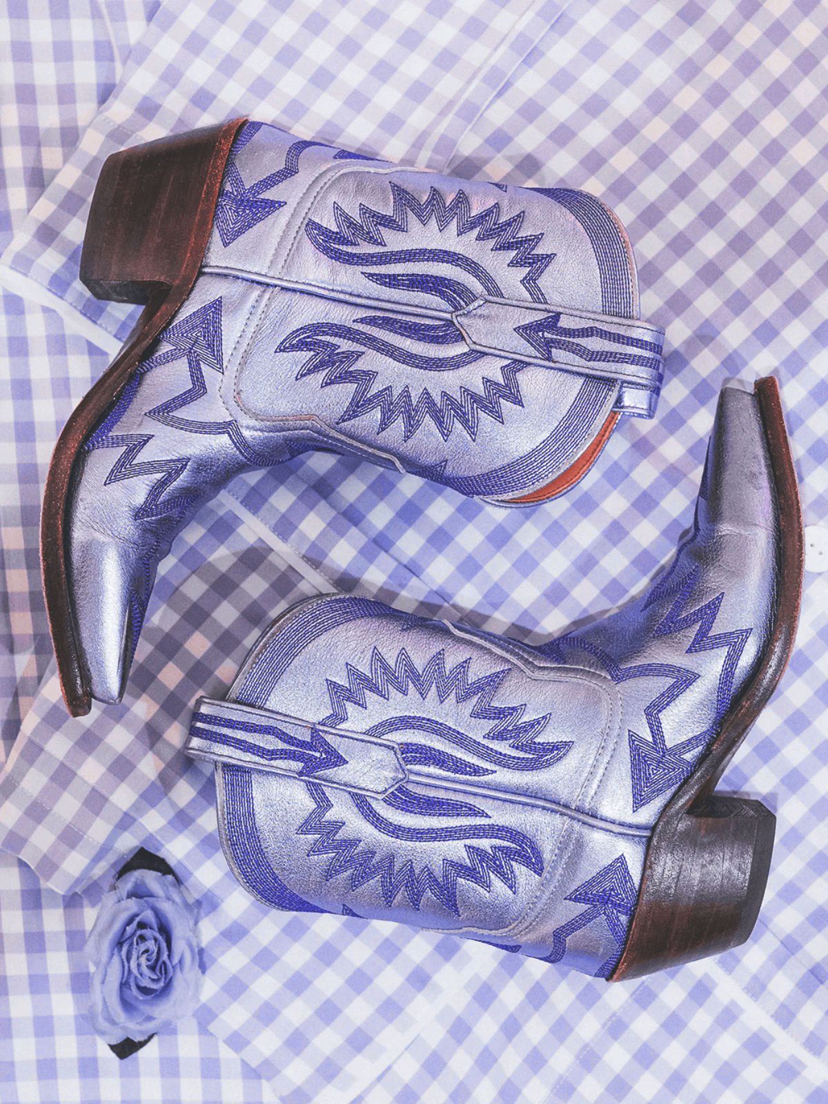 Metallic Embroidery Snip-Toe Cowgirl Booties - Lavender – Fuchsia Boots